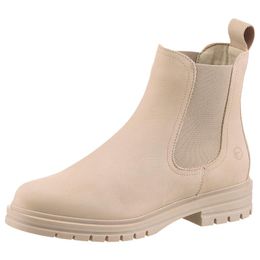 Tamaris Damen Chelseaboots , Blockabsatz, Businessschuh, Schlupfboots, Stiefelette, Logopr&auml;gung beige 41