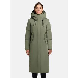 Wintermantel Khujo "Luggs", Damen, Gr. XL (42), gr&uuml;n, Obermaterial: 55% Baumwolle, 45% Polyester; Innenfutter: 100% Nylon; Wattierung: 100% Polyester, tailliert kniebedeckend, hoch geschlossener Ausschnitt, &Auml;rmel ohne &Auml;rmelschlitz Rippb&uuml;ndchen, M&auml;ntel Wintermantel, Winter Parka mit gro&szlig;er Kapuze