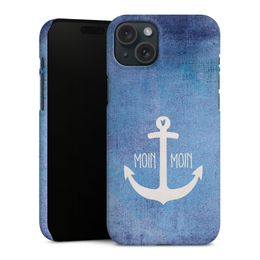 DeinDesign iPhone 15 Plus Handy Premium Case Smartphone Handyh&uuml;lle Schutzh&uuml;lle matt Anchor Maritim Blue Premium Case