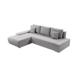 Juskys Sofa Iseo Links mit Schlaffunktion - Stoff Couch L Form für Wohnzimmer - Hellgrau