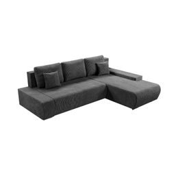 Juskys Sofa Iseo Rechts mit Schlaffunktion - Stoff Couch L Form für Wohnzimmer - Dunkelgrau