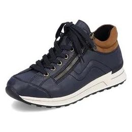 Sneaker Rieker, Damen, Gr. 42, blau (blau, braun), Synthetik, Schuhe Sneaker, mit weichem Schaftrand, Freizeitschuh, Halbschuh, Schn&uuml;rschuh
