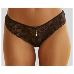 String Lascana, Damen, Gr. 48/50, schwarz, Microtouch, Obermaterial: 88% Polyamid, 12% Elasthan, figurbetont, Unterhosen String, rundherum aus floraler Spitze, Dessous
