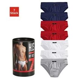 H.I.S. Slip H.I.S "Unterhosen f&uuml;r Herren", Herren, Gr. 8 (XXL), 7 Stk., bunt (marine, rot, wei&szlig;, grau, meliert), Jersey, Obermaterial: 95% Baumwolle, 5% Elasthan, unifarben, k&ouml;rpernah, Unterhosen Slip, aus Baumwoll-Mix in einer Dose verpackt