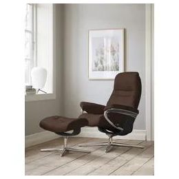 Relaxsessel stressless "Sunrise", braun (malt braun batick), B:83cm H:105cm T:74cm, Leder BATICK: BATICK ist ein leicht korrigiertes, durchgef&auml;rbtes und genarbtes M&ouml;belleder, bei dem die meisten Unebenheiten und Spuren in der Regel entfernt wurden., Sessel, Relaxsessel, mit Cross Base, Gr&ouml;&szlig;e S, M & L, Holzakzent Schwarz
