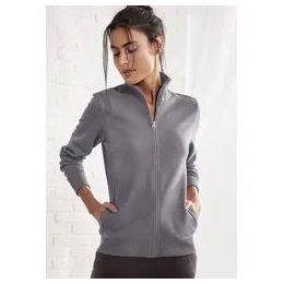 Sweatjacke BENCH. LOUNGEWEAR, Damen, Gr. 44/46, lila (mauve), Interlock, Obermaterial: 60% Baumwolle, 40% Polyester, bestickt, unifarben, Basic, bequem h&uuml;ftlang, Rippb&uuml;ndchen, Sweatjacken Sweatjacke, mit bestickten Stehkragen, Loungeanzug