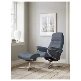 Relaxsessel stressless "Sunrise", blau (sparrow blau paloma), B:83cm H:105cm T:74cm, Leder PALOMA: PALOMA ist ein durchgef&auml;rbtes Semianilin-M&ouml;belleder mit nat&uuml;rlicher Narbung., Sessel, Relaxsessel, mit Cross Base, Gr&ouml;&szlig;e S, M & L, Holzakzent Wenge
