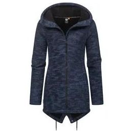 Kapuzenstrickjacke Ragwear "Wingi Melange", Damen, Gr. XXL (44), blau (navy), Strick, Obermaterial: 56% Baumwolle, 44% Polyester. Innenfutter: 100% Polyester, figurumspielend ca. Mitte Oberschenkel, hoch geschlossener Ausschnitt, &Auml;rmel ohne &Auml;rmelschlitz abgesteppte Kante mit Daumenl&ouml;chern, Strickjacken, Sportliche Kapuzenjacke mit Teddy-Kunstfell