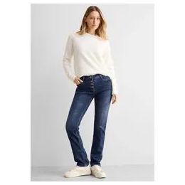 Straight-Jeans Cecil, Damen, Gr. 36, L&auml;nge 30, blau (mid blau wash), Jeans, 75% Baumwolle, 23% Polyester, 2% Elasthan, unifarben, lang, Jeans Straight-Jeans, mit Knopfleiste