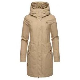 Wintermantel Ragwear "Jannisa", Damen, Gr. XL (42), grau (taupe), Au&szlig;enmaterial: 65% Polyester, 35% Baumwolle. Innenfutter: 100% Polyester. Wattierung: 100% Polyester, figurumspielend ca. Mitte Oberschenkel, hoch geschlossener Ausschnitt, &Auml;rmel ohne &Auml;rmelschlitz Rippstrickb&uuml;ndchen mit Druckkn&ouml;pfen,verstellbar, M&auml;ntel Wintermantel, stylischer Damen Winterparka mit Kapuze
