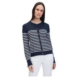 Strickjacke Betty Barclay "Damen mit Streifen", Damen, Gr. 36, blau (patch dunkelblau, cream), Strick, Obermaterial: 72% Viskose, 28% Polyamid, gerade normal, Rundhals, Strickjacken Strickjacke, Kn&ouml;pfe