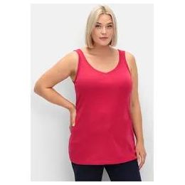 Tanktop sheego, Damen, Gr. 50, pink (sorbet pink), 100% Baumwolle, unifarben, V-Ausschnitt, Tops Tanktop