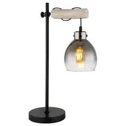 Globo LIGHTING Tischleuchte "RYAN", schwarz, 1 Stk., Leuchten, Tischlampe/Holz/Glas rauchfarben/Wohnzimmer/Schlafzimmer, Tischleuchte