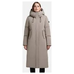 Wintermantel Khujo "Luggs", Damen, Gr. M (38), beige, Obermaterial: 55% Baumwolle, 45% Polyester; Innenfutter: 100% Nylon; Wattierung: 100% Polyester, tailliert kniebedeckend, hoch geschlossener Ausschnitt, &Auml;rmel ohne &Auml;rmelschlitz Rippb&uuml;ndchen, M&auml;ntel Wintermantel, Winter Parka mit gro&szlig;er Kapuze