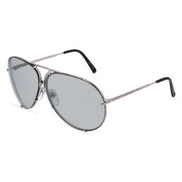 Porsche Design 8478 | Unisex-Sonnenbrille | Fassung: Vollrand, Pilot, Metall, Silber Glänzend | Glasfarbe: Grau