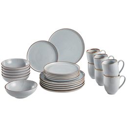Landscape Kombiservice Bergen, Grau, Keramik, 24-teilig, Streifen, 400 ml,350 ml, Lfgb, Handmade Quality, Essen & Trinken, Geschirr, Geschirr-Sets, Kombiservice