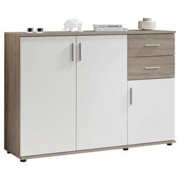 Kommode Bobby, Wei&szlig;, Eiche dunkel, Kunststoff, 1 F&auml;cher, 2 Schublade(n) Schubladen, 120x82x35 cm, Made in EU, Typenauswahl, stehend, Wohnzimmer, Kommoden & Sideboards, Kommoden