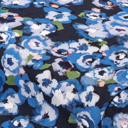 buttinette Viskose-Popeline "Blumen" mit Elasthan, blau