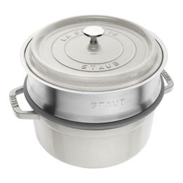 Staub La Cocotte Cocotte mit Dämpfeinsatz 24 cm, rund, Weisser Trüffel, Gusseisen