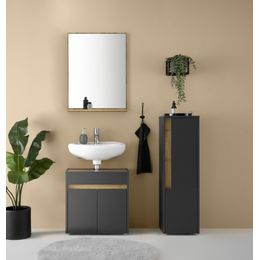Badmöbel-Set Inosign "CITY/ GIRON, Bad im zeitlosen Design, 3-teiliges Badezimmer", grau (anthrazit), B:114cm H:114cm T:34cm, Holzwerkstoff, Kastenmöbel-Sets, Badschränke und Spiegel, in zwei Farben verfügbar, viel Stauraum