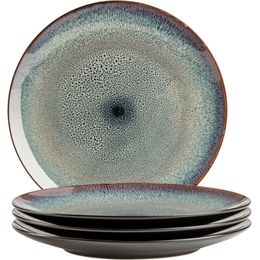 Mäser Tafelservice MÄSER "TEONA, Teller-Set, Steinzeug", blau, braun, grün, schwarz, 4 Stk., Steinzeug, Geschirr-Sets