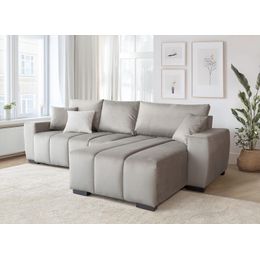 Ecksofa Home Affaire, B:256cmtaupe, 100% Polyester, Wohnzimmer, Sofas, "L-Form Bello", mit Bettfunktion, Bettkasten, Frei im Raum stellbar und