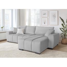 Ecksofa Home Affaire "L-Form Bello", silbergrau, B:256cm, 100% Polyester, Sofas, Ecksofa, mit Bettfunktion, Bettkasten, Frei im Raum stellbar und Federkern
