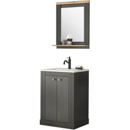 Badmöbel-Set Home Affaire "WESTMINSTER, Bad im Landhausstil, 2-teiliges Badezimmer", grau (grau dunkel), B:60cm H:200cm T:44cm, Kastenmöbel-Sets, Waschtisch, Spiegel mit Ablage, in 2 Farben verfügbar, Breite 60 cm