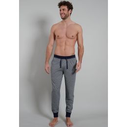 Götzburg Loungehose GÖTZBURG "Brooklyn", Herren, Gr. 54 (XL), N-Gr, blau (blau, mittel, minimal), Single Jersey, Obermaterial: 100% Baumwolle, gemustert, bequem lang, Hosen, Baumwolle, Seitentaschen, bequem, weich, mit Muster