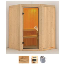 Sauna Karibu "Larin", beige (naturbelassen), Saunaofen, integrierte Steuerung, 9 kW, Saunen, Ofen 9 kW integr. Strg
