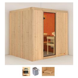 Sauna Karibu "Sodin", beige (naturbelassen), Saunaofen, integrierte Steuerung, 9 kW, Saunen, Ofen 9 kW integr. Strg