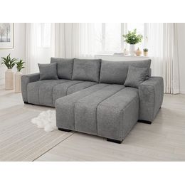 Ecksofa Home Affaire, B:256cmgrau, 100% Polyester, Sofas, "L-Form Bello", mit Bettfunktion, Bettkasten, Frei im Raum stellbar und Federkern