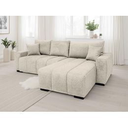 Ecksofa Home Affaire, B:256cmbeige, 100% Polyester, Sofas, "L-Form Bello", mit Bettfunktion, Bettkasten, Frei im Raum stellbar und Federkern
