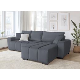 Ecksofa Home Affaire, B:256cmanthrazit, 100% Polyester, Sofas, "L-Form Bello", mit Bettfunktion, Bettkasten, Frei im Raum stellbar und Federkern