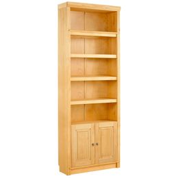 Bücherregal Home Affaire "Soeren", braun (gelaugt, geölt), B:80cm H:220cm T:29cm, Regale, aus massiver Kiefer, Höhe 220 cm, mit 2 Holztüren, viel Stauraum