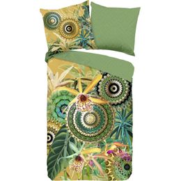 Wendebettw&auml;sche HIP "Yissa", gr&uuml;n (gr&uuml;ngelb), B/L: 155cm x 220cm, 1 Stk., 1 Stk., Satin, B/L: 80cm x 80cm, 2 Stk., Satin, Obermaterial: 100% Baumwolle, Bettw&auml;sche, Wendebettw&auml;sche, Mako-Satin, 135x200, Rei&szlig;verschluss, Wendeoptik, Mandala, Bunt, Gr&uuml;n