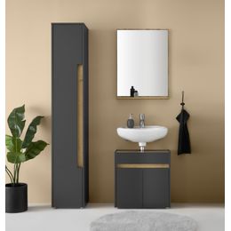 Badmöbel-Set Inosign "CITY/ GIRON, Bad im zeitlosen Design, 3-teiliges Badezimmer", grau (anthrazit), B:114cm H:199cm T:34cm, Holzwerkstoff, Kastenmöbel-Sets, Badschränke und Spiegel, in zwei Farben verfügbar, viel Stauraum