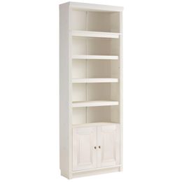 Bücherregal Home Affaire "Soeren", beige (cremeweiß), B:80cm H:220cm T:29cm, Regale, aus massiver Kiefer, Höhe 220 cm, mit 2 Holztüren, viel Stauraum