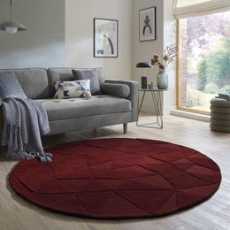 Wollteppich FLAIR RUGS "Shard", rot, B:160cm H:10mm L:160cm Ø:160cm, Wolle, Teppiche, Hoch-Tief Effekt, Handgearbeitet