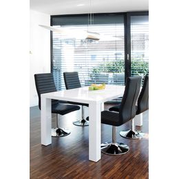 Essgruppe Salesfever "Luton - Stilvoller Esstisch inkl. Stühle", schwarz (schwarz,), Sitzmöbel-Sets, bestehend aus 4 Drehstühlen und einem 180 cm breitem Tisch