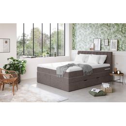 Boxspringbett COTTA "Shark inkl. Bettkasten und Topper", braun (mud), B:186cm L:212cm, 100% POLYESTER (PES), Komplettbetten, erhältlich in den Breiten 140x200cm, 160x200cm und 180x200cm, Topseller