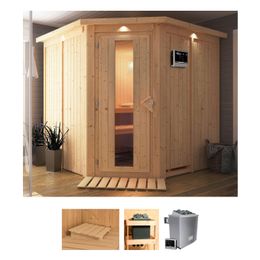 Sauna Karibu "Jarin", beige (naturbelassen), Saunaofen, externe Steuerung, 9 kW, Saunen, Ofen 9 KW externe Strg easy