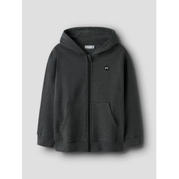 Kapuzensweatjacke name it "NKMVIMO LS SWEAT CARD BRU NOOS", Jungen, Gr. 122/128, grau (dunkelgrau melange), Sweatware, Obermaterial: 60% Baumwolle, 40% Polyester, unifarben, taillenbedeckt, Rundhals, Rippbündchen, Sweatjacken