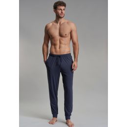 Götzburg Loungehose GÖTZBURG "New York", Herren, Gr. 50M, N-Gr, blau (blau, dunkel, uni), Single Jersey, Obermaterial: 100% Baumwolle, unifarben, bequem lang, Hosen, Baumwolle, Seitentaschen, bequem, basic, weich, atmungsaktiv