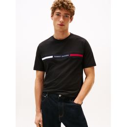 T-Shirt Tommy Hilfiger "HILFIGER CHEST INSERT TEE", Damen, Gr. XXL, schwarz, Single Jersey, Obermaterial: 100% Baumwolle, Rundhals, Shirts T-Shirt