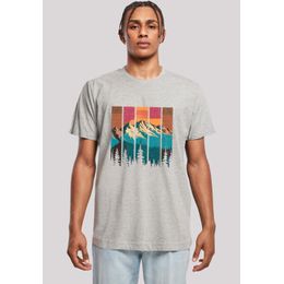 T-Shirt F4NT4STIC "Berg Sonnenuntergang Retro", Herren, Gr. M, grau (erdgrau), Obermaterial: 100% Baumwolle, regular fit, Rundhals, ohne Bündchen, Shirts, Premium Qualität
