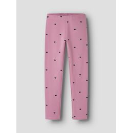 Leggings name it "NKFDAVINA AOP SWE LEGGING BRU NOOS", Mädchen, Gr. 110, N-Gr, mauve orchid aop:with schwarz sapphire hearts, Jersey, Obermaterial: 95% Baumwolle, 5% Elasthan, bedruckt, Hosen Leggings
