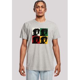 T-Shirt F4NT4STIC "Bob Marley Colour Blocks Two Sleeves Reggae Music", Herren, Gr. L, grau (erdgrau), Obermaterial: 100% Baumwolle, regular fit, Rundhals, ohne Bündchen, Shirts, Premium Qualität