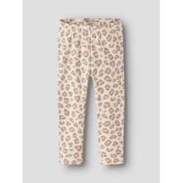 Leggings name it "innen angeraut NMFDAVINA SWEAT FLEECE LEGGING", Mädchen, Gr. 110, N-Gr, beige (summer sand aop:leo), Jersey, Obermaterial: 66% Polyester, 30% Baumwolle, 4% Elasthan, bedruckt, regular fit normal, Hosen