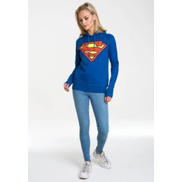 Kapuzensweatshirt logoshirt "DC - Superman Logo", Damen, Gr. M, blau, 80% Baumwolle, 20% Polyester, unifarben, normal, ohne Ausschnitt, Sweatshirts, mit Superhelden-Print